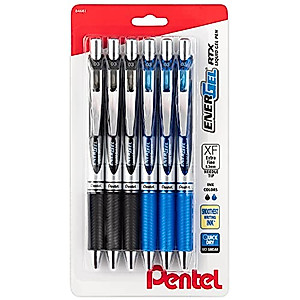 Pentel Energel 0.3 MM Ultra Fine Rtx Retractable Liquid Gel Pen - Needle Tip - 6 Pack Of 3 Black Ink & 3 Blue Ink Deluxe Pens