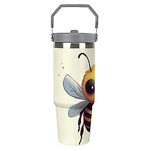 YTLKGFP 30 Oz Large Capacity Car Cup Cute Bee Tumbler with Handle Straw Lid Insulated Stainless Steel Water Bottle Travel Mug Leak-proof Car Cup Keeps Cold Or Hot