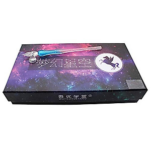 XIAOYU 15 Pieces Glass Dip Pen Set, Handmade Starry Sky Calligraphy Pen and 12 Bottle Inks, Calligraphy Set for Beginners, Lake Blue