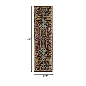 SAFAVIEH Heritage Collection 2'3" x 12' Charcoal / Multi HG409A Handmade Traditional Oriental Premium Wool Runner Rug