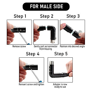 COLUBER CABLE Rotatable XLR Angle Adapter Dual Male and Female | L-Shaped Connector Metal Adapter with 4 Adjustable Angle Positions