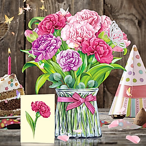 Airpark Pop Up Flower Cards, Beloved Carnation, 12inch Forever Flower Bouquet 3D Popup Greeting Cards with Note Card & Envelope for Birthday, Thank You Cards for Her Lover Friends