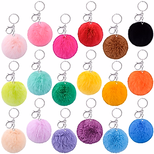 BQTQ 18 Pieces Pom Pom Keychain Rabbit Faux Fur Pom Pom Balls Keychain Fluffy Pom Pom with Keychain Hooks for Women Girls Bag Accessories (18 Bright Colors)