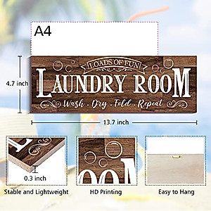 Creoate Laundry Room Decor, 2 Pieces Laundry Sign Wall Decor Funny Laundry Room Rules Decor Rustic Family White Wood Sign Hanging Plaque for Laundry Bathroom Wall Decor (Brown)