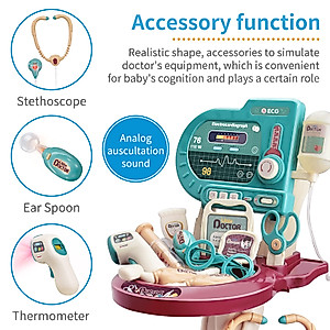 Deejoy Toy Doctor Kit for Kids，Doctor Role Play Costume，Medical Bag，Eye Chart，Thermometer，Stethoscope，Pulse Machine，24 Piece Pretend Medical Station Set for Boys & Girls ，Great Gift for Toddler