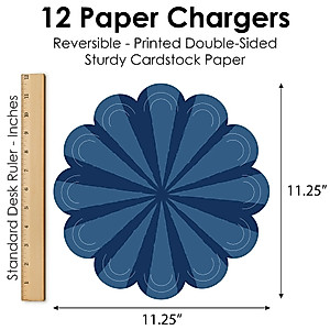 Big Dot of Happiness Navy Stripes - Simple Party Round Table Decorations - Paper Chargers - Place Setting For 12