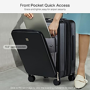 Hanke Grace Expandable Suitcases with Wheels Hardshell Carry On Luggage Airline Approved, 20 Inch Travel Suitcase Lightweight Tsa Luggage for Short Business Trips, Jet Black.