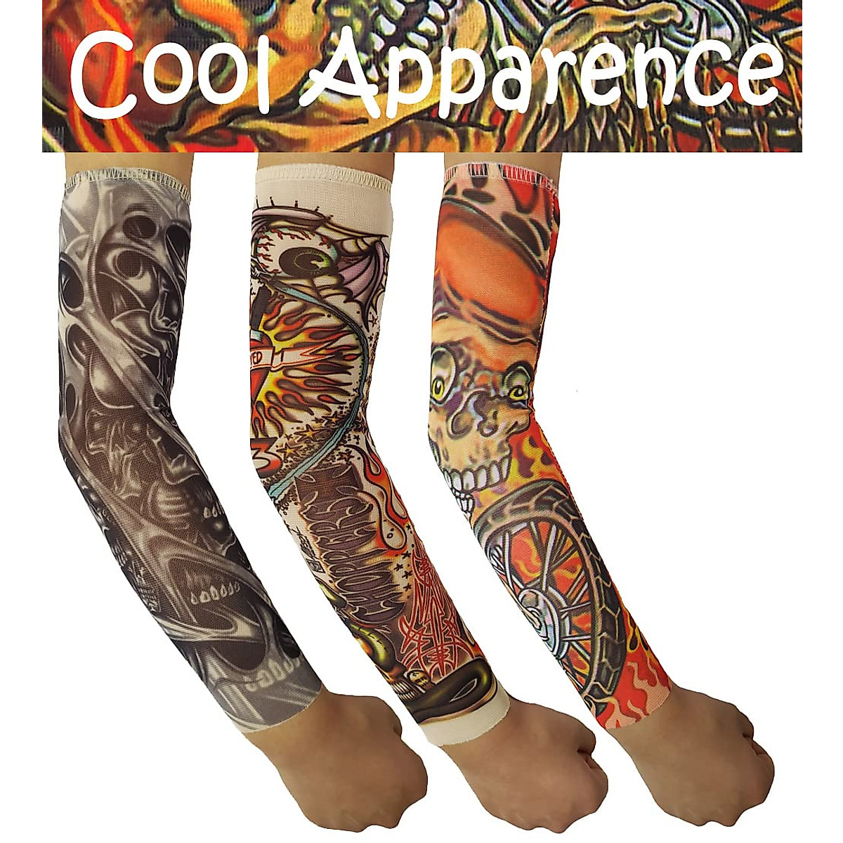 iToolai Temporary Tattoo Sleeves for Kids, Fake Slip On Arm Sunscreen Sleeves, 6pcs - Eagle,Skull,Dragon,Clown, Snake,etc