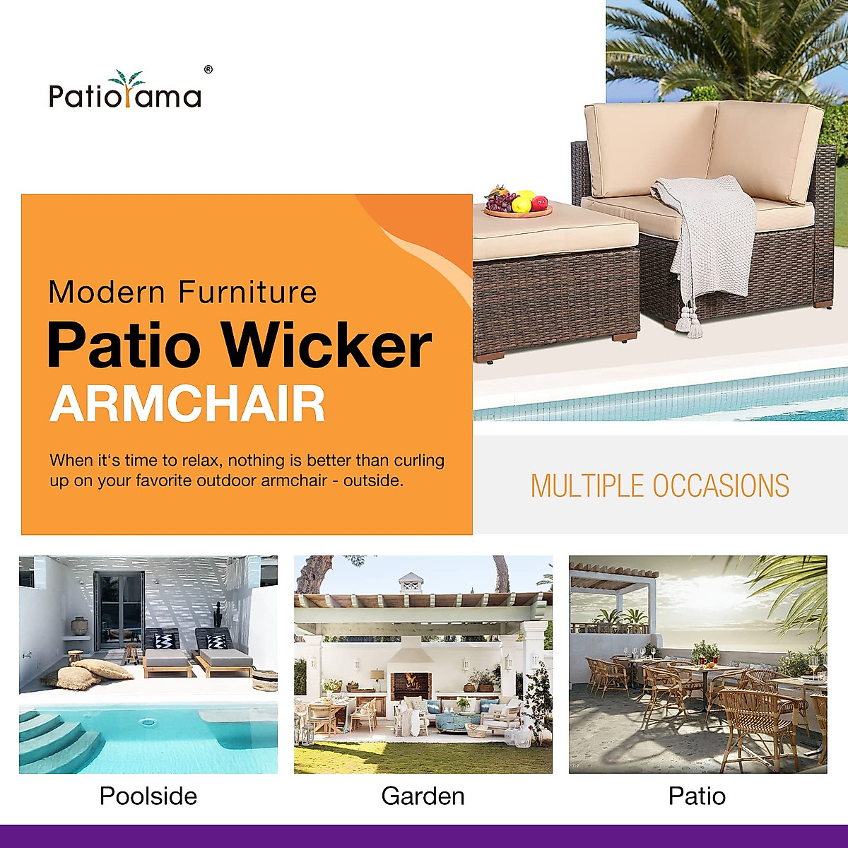 Patiorama 2-Piece Patio Furniture Sofa Set, Outdoor Sectional Sofa, All-Weather Brown PE Wicker Rattan Conversation Set, Outdoor Loveseat, Patio Seating for Balcony Garden Pool (Beige Cushion)