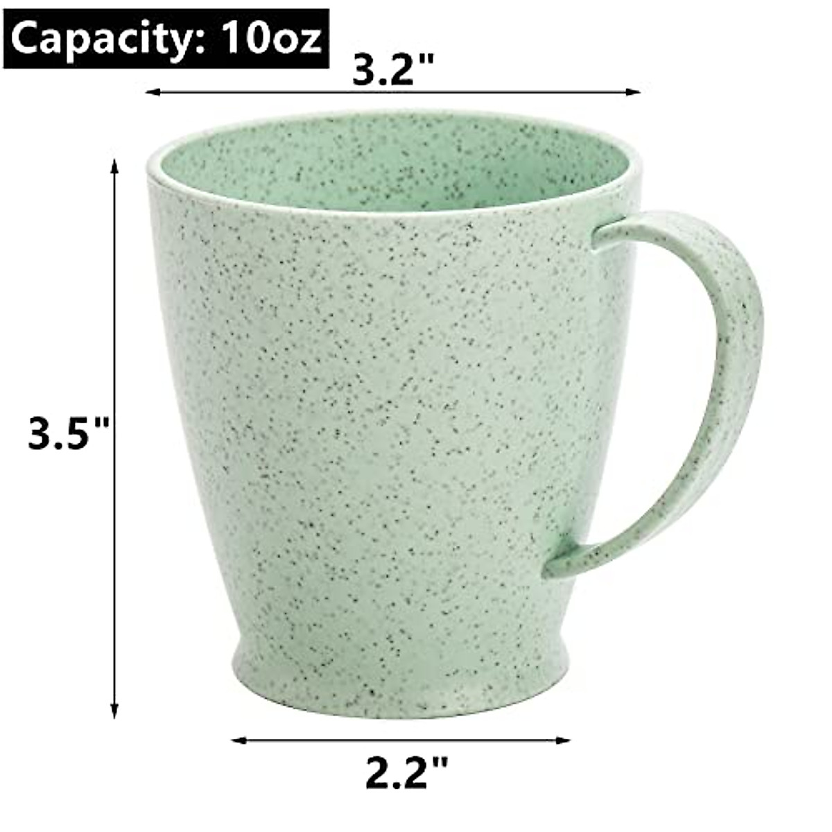 Peohud 12 Pack Wheat Straw Plastic Coffee Cups, 10 Oz Unbreakable Coffee Mugs with handles, Lightweight Toothbrush Cups, Healthy Drinking Mugs for Water, Milk, Tea, Juice, Elderly