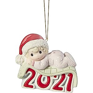 Precious Moments 211005 Baby’s 1st Christmas 2021 Dated Girl Bisque Porcelain Ornament