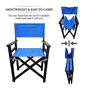 DKLGG Outdoor Folding Chair with Armrests Set of 2, Natural Wood Frame and Canvas Lightweight Camping Lawn Chair, Portable Director Folding Makeup Artist Chair, Patio Dining Chairs, Easy Assemble