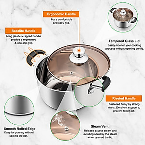 Joyfair 4Qt Stockpot, 18/10 Stainless Steel Stock Pot with Visible Lid, Heavy Duty Cookware For Home Kitchen and Restaurant Cooking Spaghetti/Boiling Soup/Stewing Beef, Rust-free & Dishwasher Safe