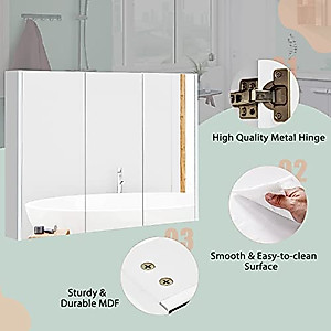 Tangkula Bathroom Medicine Cabinet with 3 Mirror Doors, Wall Mount Wide Mirrored Cabinet with Adjustable Shelf, Triple Mirrored Doors Storage Cabinet for Bathroom Living Room, 36 x 4.5 x 25.5 Inches