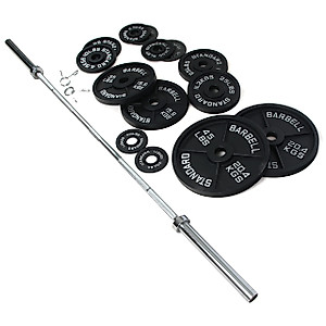 Signature Fitness Cast Iron Olympic Weight Including 7FT Olympic Barbell, 300-Pound Set, Multiple Packages
