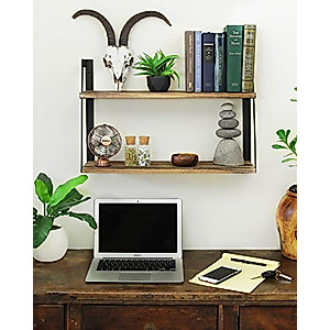 Peter's Goods 2-Tier Modern Rustic Floating Wall Shelves, Rustic Brown - Modern Farmhouse Wall Mounted Decor Book or Knick Knack Shelf for Laundry Room, Bathroom, Kitchen, Bedroom, Office and More