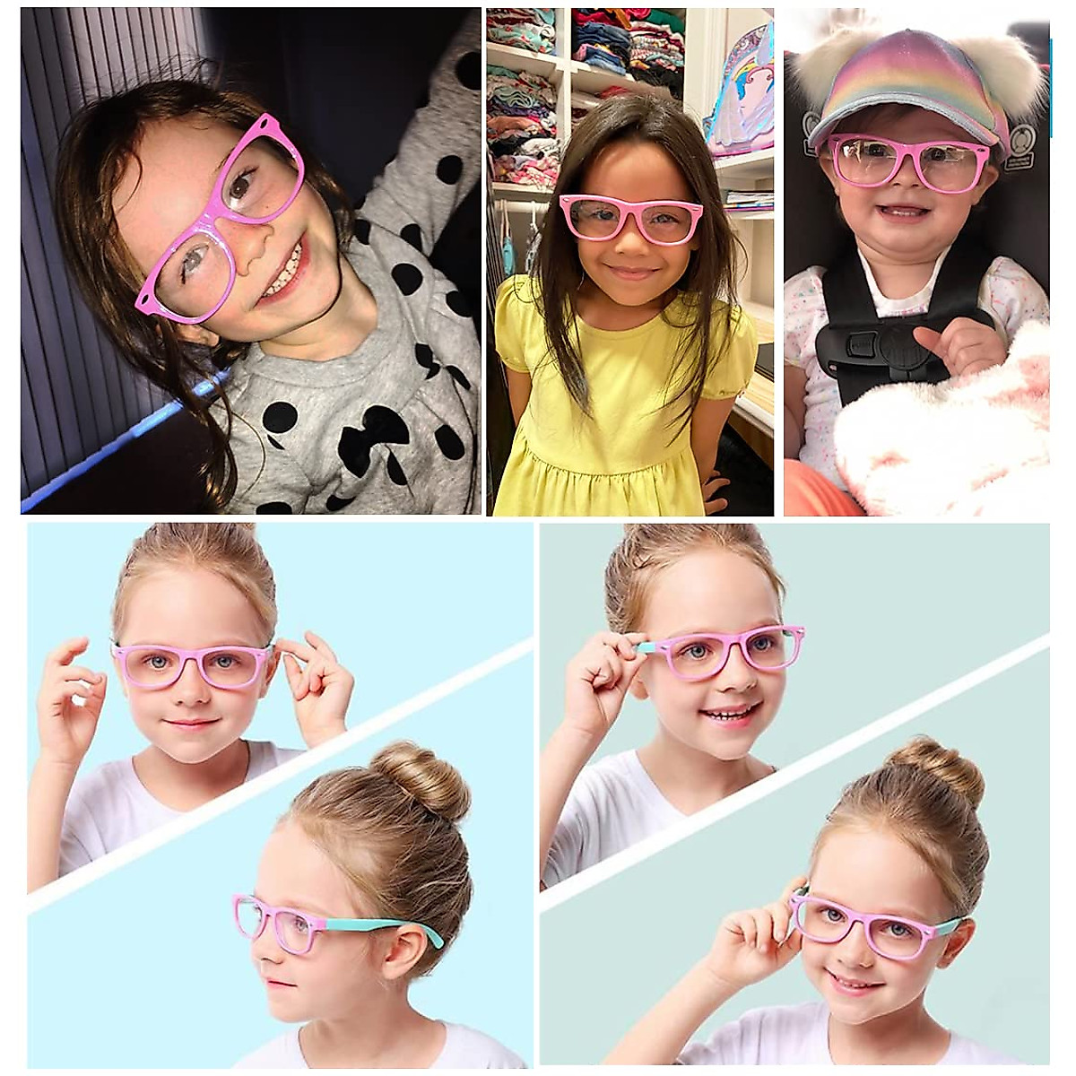 Pro Acme TPEE Rubber Flexible Kids Nerd Glasses Clear Lens Geek Fake for Costume (Age 3-10) (Pink/Green)