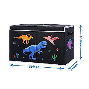 DoveeDosa Dinosaur Toy Box – Black Toy Box-Toy Box for Boys-Toy Chest for Boys- Toy Box for Girls-Collapsible Toy Organizers and Storage Chest - Toy Storage Bin for Playroom Bedroom (Dinosaur)