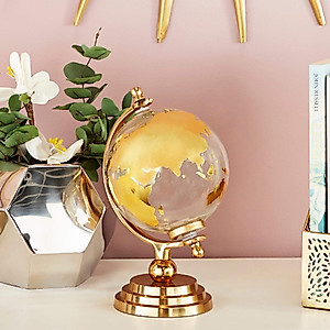 CosmoLiving by Cosmopolitan Aluminum Metal Globe with Tiered Base, 7" x 6" x 10", Gold