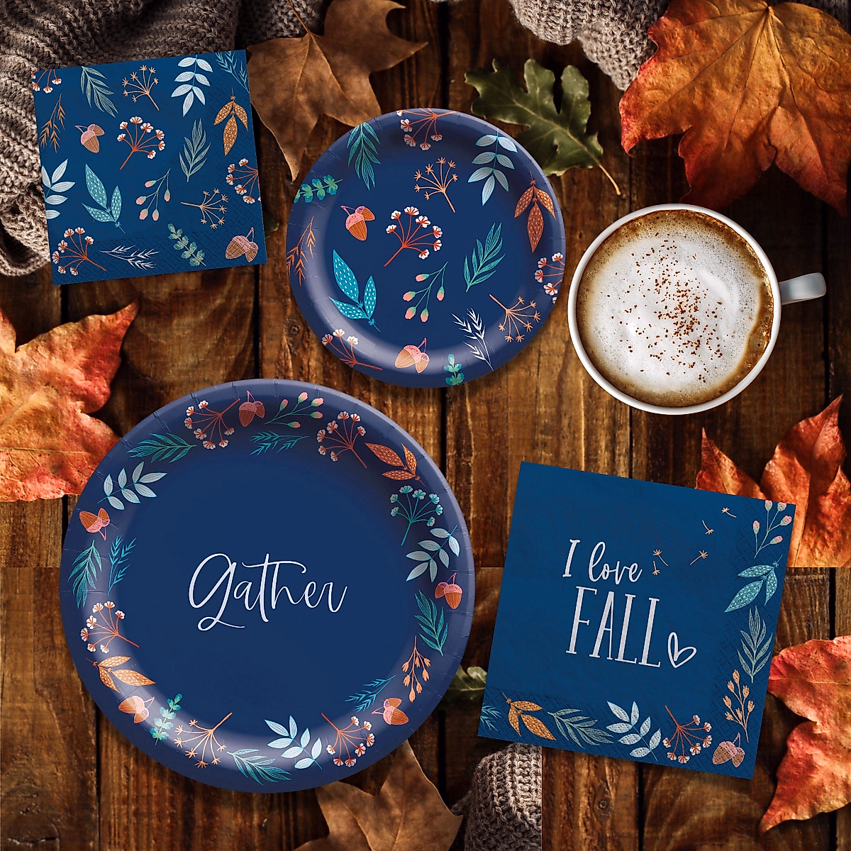 Navy Blue Fall Plates and Napkins Party Supplies - Disposable Blue Paper Dinnerware for 40 Guests for Birthday, Thanksgiving, Wedding, Bridal Shower Party Decorations