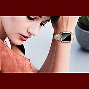 Falandi Hard Case Compatible with Apple Watch Case Series 8 Series 7 41mm Rhinestones with Built-in Glass Screen Protector Diamond iWatch Face Cover Smart Watch Case for Women Girl, 41mm Rose Gold