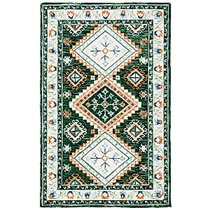 SAFAVIEH Aspen Collection Accent Rug - 3' x 5', Green & Ivory, Handmade Moroccan Boho Tribal Wool, Ideal for High Traffic Areas in Entryway, Living Room, Bedroom (APN706Y)