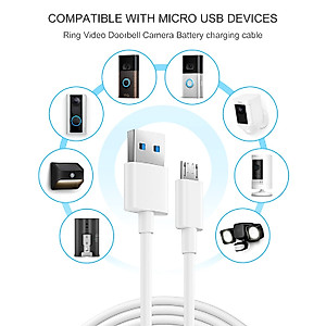 FEIYIU USB Charger Charging Cable Cord Compatible for Ring Enabled Wi-Fi Video Doorbell (2020 Release) 2/3/3 Plus/4, Peephole Cam, Camera Battery Charging Cable(6.6ft White)