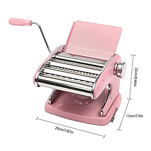 Pasta Maker Machine, Stainless Steel Manual with 6 Adjustable Thickness Settings for Home/Small Restaurants & Outdoor Camping (Pink)