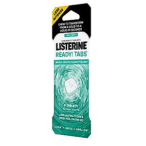 Listerine Ready! Tabs Chewable Tablets with Soft Mint Flavor, Revolutionary 4-Hour Fresh Breath Tablets to Help Fight Bad Breath On-the-Go, Sugar-Free, Alcohol-Free & Gluten-Free, 8 ct