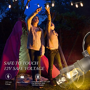 GANA Patio Lights, LED Outdoor String Lights 48FT, 2200K 12V Safe Voltage, 15 LED Shatterproof S14 Model Bulbs, IP65 Waterproof Commercial Grade Patio Lights, Decorative for Garden or Patio