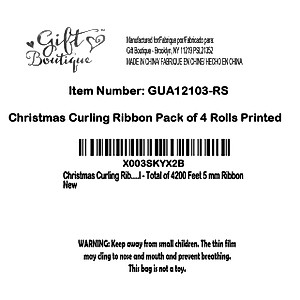 Gift Boutique Christmas Curling Ribbon 4 Pack Rolls Printed Red Green & White Stripes, HO, Santa Hat, Merry Xmas Party Crafts Supply Decorations- 350 Yards Per Roll - Total of 4200 Feet 5mm Ribbon