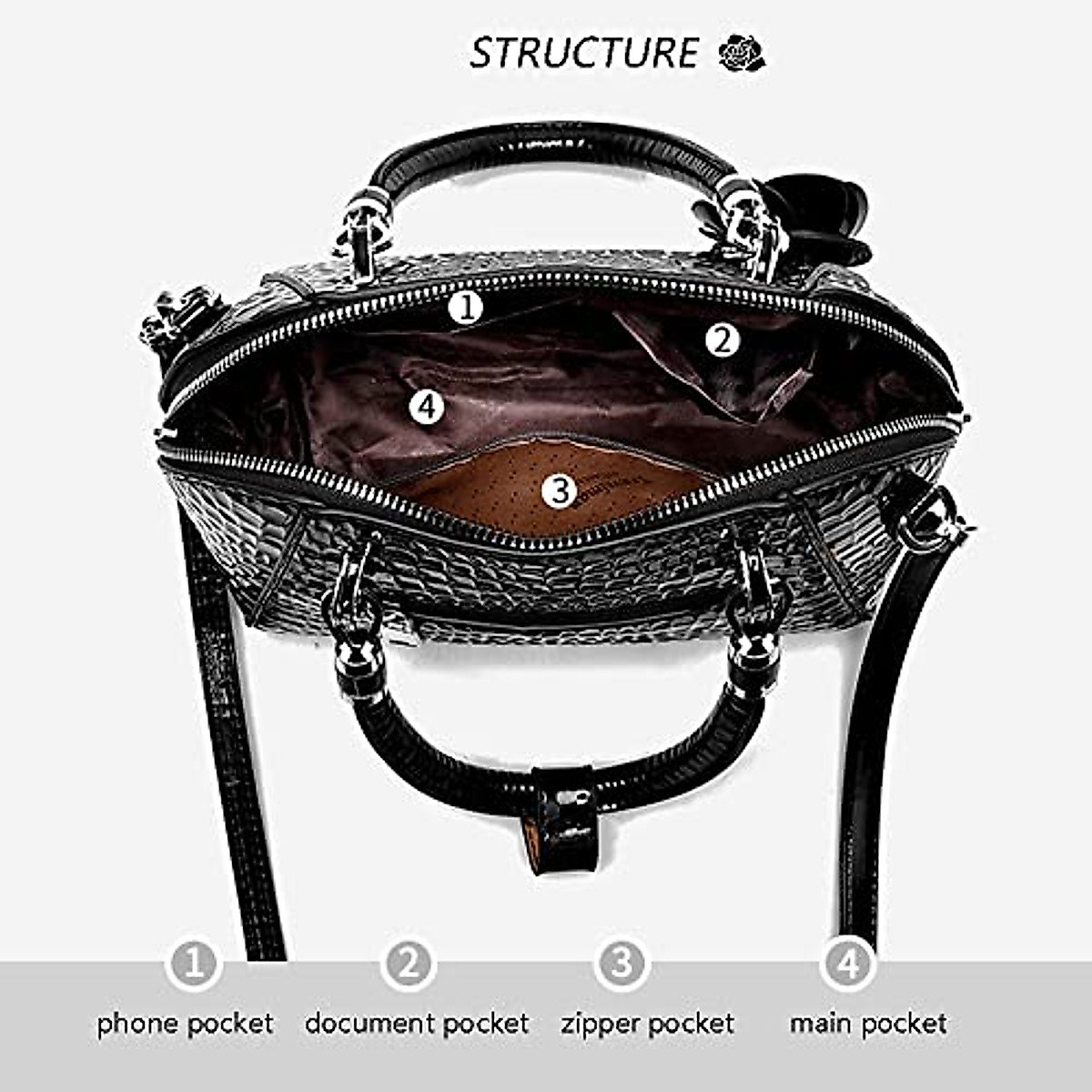 Chikencall Women's Handbag Patent leather Top-Handle Purse Crocodile Print Shoulder Bag Work Shopper Crossbody Satchel with Rose Pendant for Christmas Thanksgiving Day
