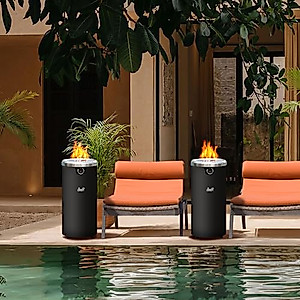 BALI OUTDOORS Round Propane Fire Pit Gas Firepit Fire Column, Blue Fire Glass, 15'' D x 32.6''H, Black