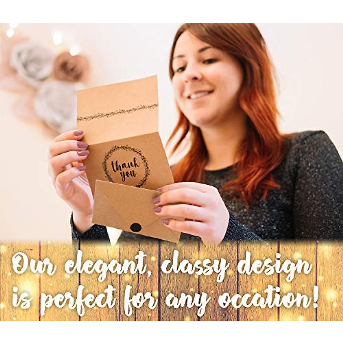 Thank You Cards Bulk Set of 100 - Includes Thank You Notes, Blank Cards with Envelopes & Stickers - Perfect for Business, Wedding, Graduation, Bridal & Baby Shower, Funeral - Floral Kraft Paper Design