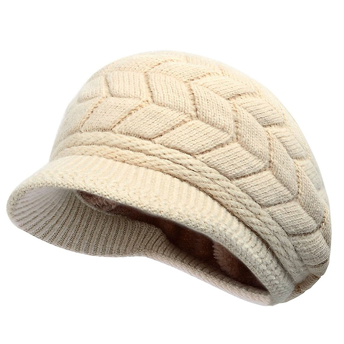 HINDAWI Women Winter Warm Knit Hat Wool Snow Caps with Visor, Beige