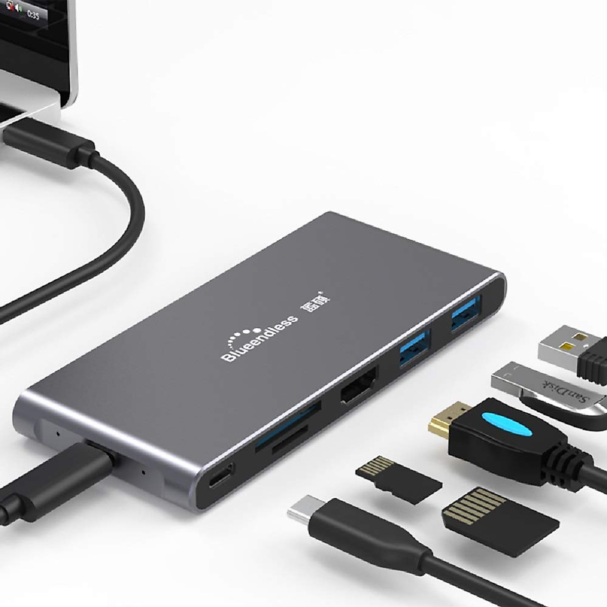CHAW Usb3.0 Hdmi Tf Type-C Hub Multi-Function Docking Station Portable 2-in-1 Metal External Solid State Drive, Compatible with Most Mac, Huawei, Hp, Dell and Lenovo Models