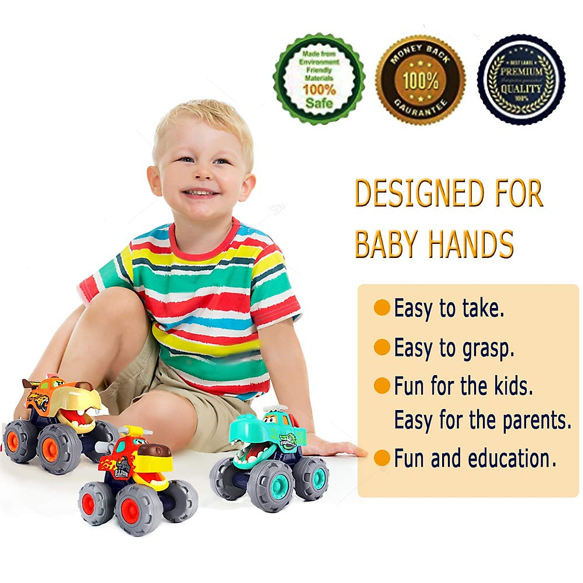 Bee Tree Monster Truck Toy Set 3 Designs Toy Cars, Friction Power Bull Cars, Pull Back Leopard Cars, Push and Go Crocodile Cars, Baby Toy Cars for 12 Month, 1-2-3 Year Old Boys, Girls, Toddlers Gifts