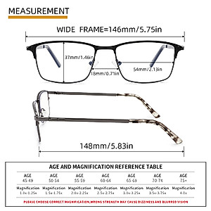 CRGATV 3-Pack Reading Glasses for Men Blue Light Blocking Metal Full Wide Frame Computer Readers Anti UV/Eye Strain/Glare (+1.5 Magnification Strength)