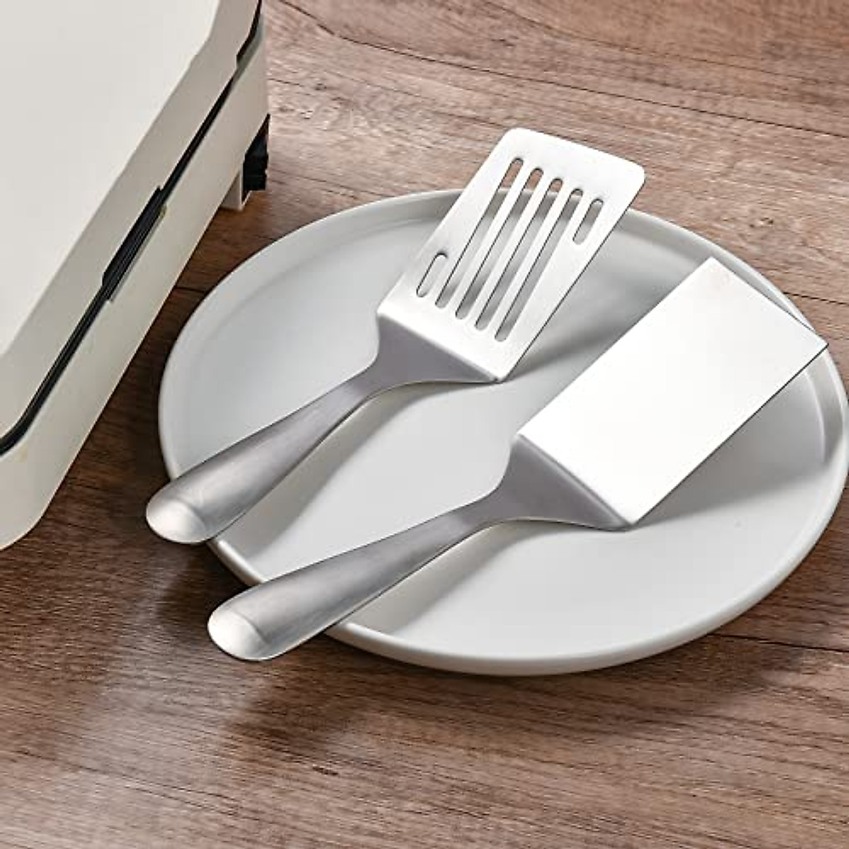 IMEEA Metal Spatulas Set SUS304 Stainless Steel Griddle Spatula Slotted Hamburger Turner Flat Top Grill Spatula for Cooking 10-Inch