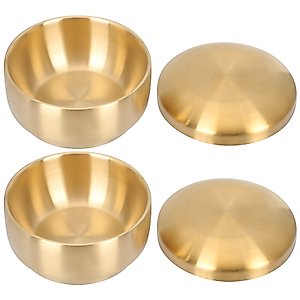 Vaguelly 2pcs Bowl with Lid, 10cm Double Walled Stainless Steel Bowls Korean Rice Bowl Small Soup Bowl, Stackable Metal Serving Bowl for Dips, Snacks, Cereal
