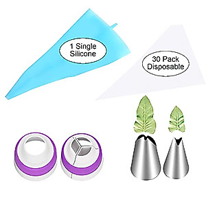 47 Pcs Russian Piping Tips Set, 12 Flower Frosting Nozzles Icing Tips for Cake Decorating Tips Kit, Baking Supplies for Cookie Cupcake, 2 Leaf Piping Tips 2 Couplers 30 Pastry Baking Bags YLYL