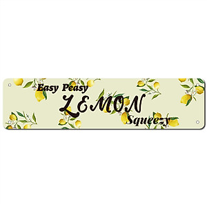 CREATCABIN Lemon Tin Sign Metal Fresh Fruit Easy Peasy Lemon Squeezy Retro Vintage Funny Wall Art Mural Hanging Iron Painting for Home Garden Bar Pub Kitchen Living Room Office Plaque 16x4inch