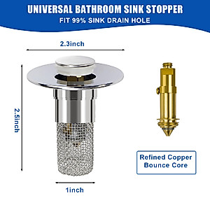 2Pcs Bathroom Sink Drain Strainer Hair Catcher, Pop Up Sink Drain Stopper with Removable Stainless Steel Filter Basket, for US Universal Bathroom Kitchen Basin Sink Stopper Replacement