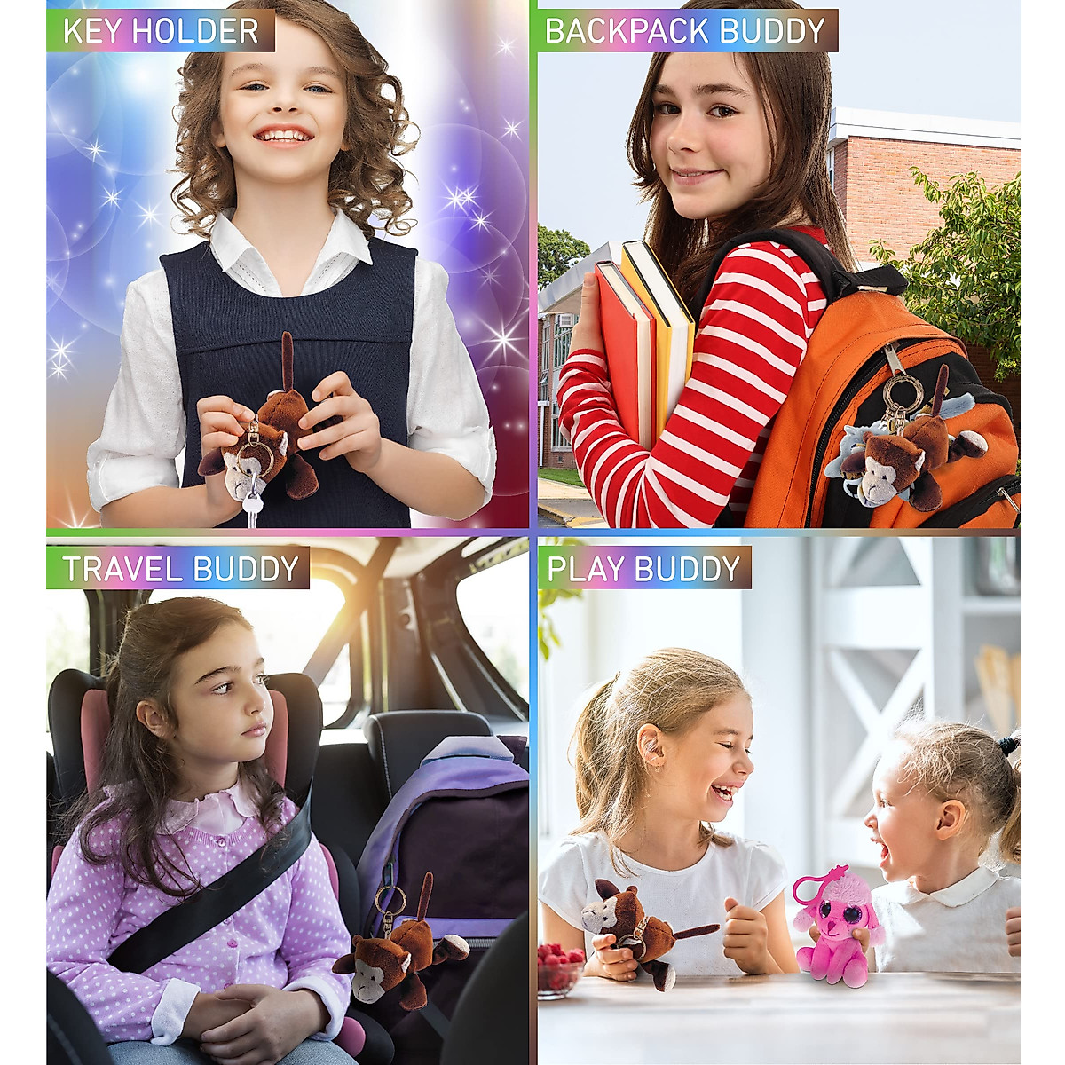 Puzzled Monkey Plush Keychain Stuffed Animal Toy - Soft Wild Life Animal Brown Chimp Charm Keyring, Cute Decorative Plush Toy Accessory Fun Buddy - 4 Inches