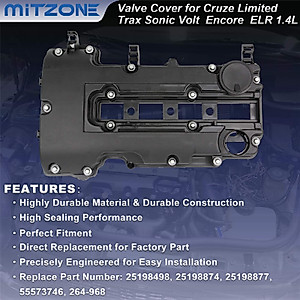 Engine Valve Cover kit w/Gaskets & Bolts Compatible with 2011-2020 Chevrolet Chevy Cruze Sonic Volt Trax Buick Encore Cadillac ELR 1.4L L4 Replaces # 25198874 55573746 264-968