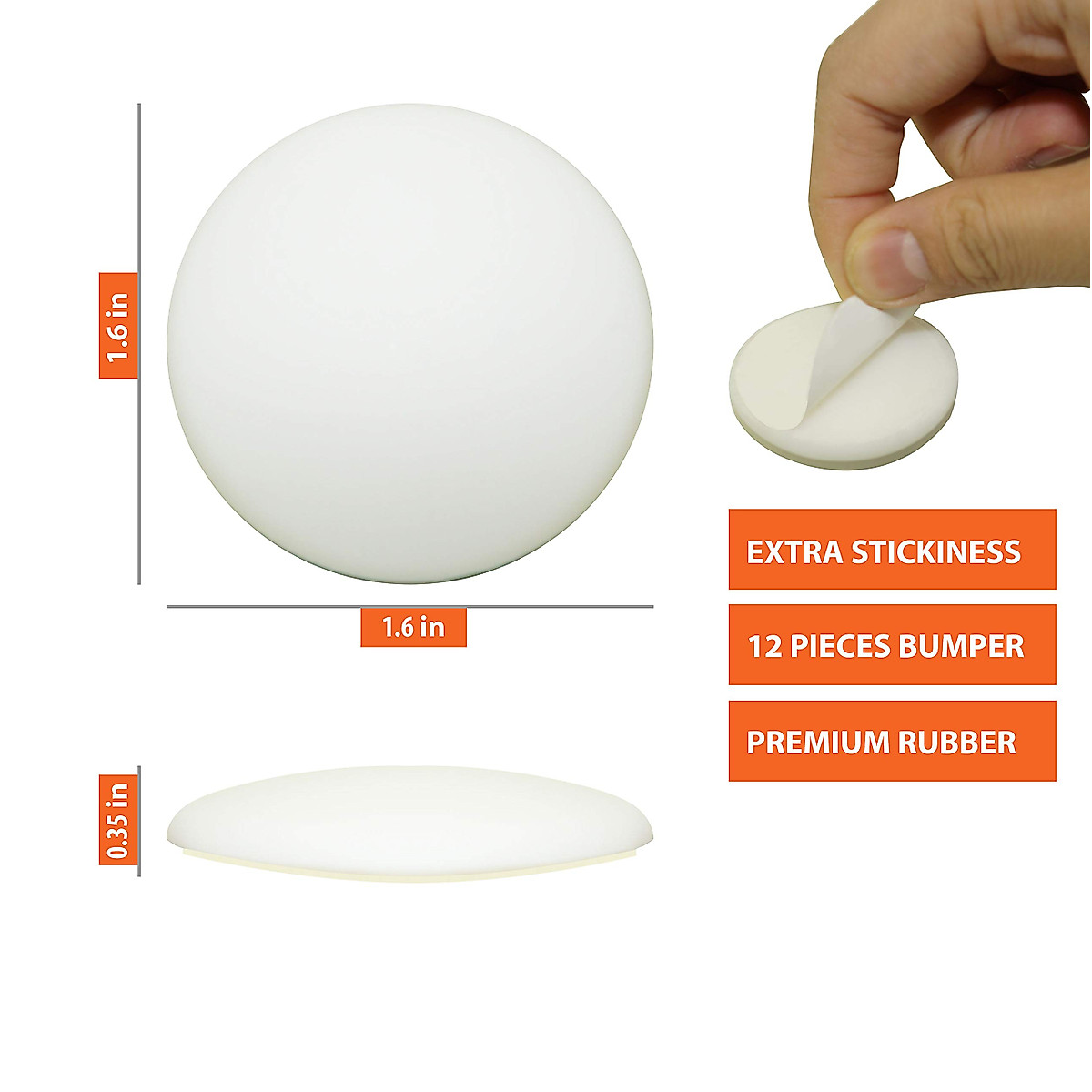 Premium Quality 12 Pcs Door Bumper Self Adhesive Sticker Strong Stickiness Wall Protector Guard Door Knob Stopper 1.6 Inches Rubber Round White Silicone Door Handle Bumper Set