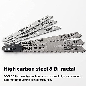 TOOLDO Jigsaw Blades Set 30 Piece, Assorted Professional Jig Saw Blades for T-Shank,Wood and Metal Cutting, Replacement Saw Blade for Dewalt, Bosch,Milwaukee, Makita,Ryobi and Rockwell Jig Saws