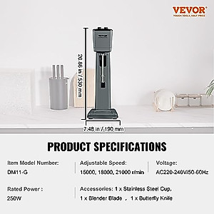 VEVOR Milkshake Maker Machine, 375W Commercial Milk Shake Maker Mixer, Single Head Drink Mixer Blender Machine, 3-Speed Milkshake Blender with 27.7oz Stainless Steel Cup for Commercial
