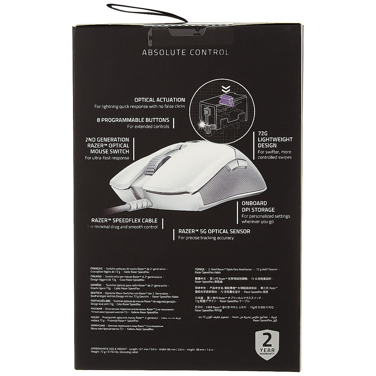 Razer Viper Ultralight Ambidextrous Wired Gaming Mouse: 2nd Generation Razer Optical Mouse Switches - Razer 5G Optical Sensor - 71g Lightweight Design - Speedflex Cable - Mercury White