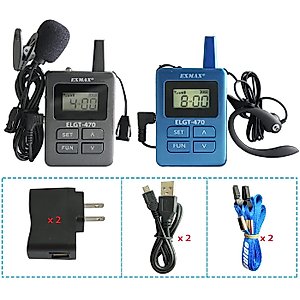 EXMAX ELGT-470 UHF 100 Channels Wireless Audio Transmission Church Translation System Simultaneous Interpreting Equipment Microphone Assisted Listening for Teaching Travel (1 Transmitter & 1 Receiver)